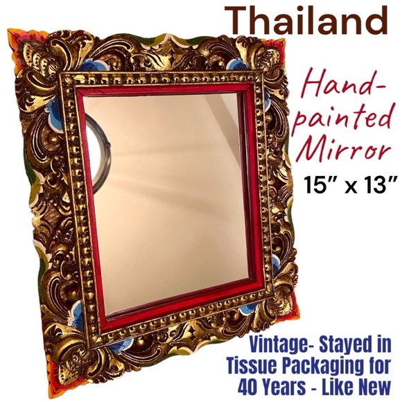 Wall Decor | Vintage Thailand Handpainted Wood Framed Mirror 198s Like ...